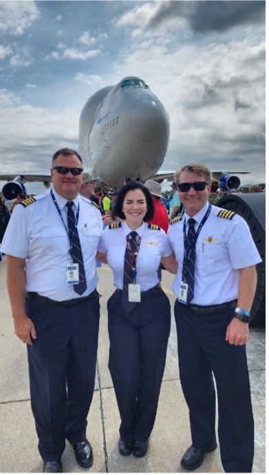 (L-R) Captain David Telshaw, First Officer Vanessa Riveiro and Captain ...